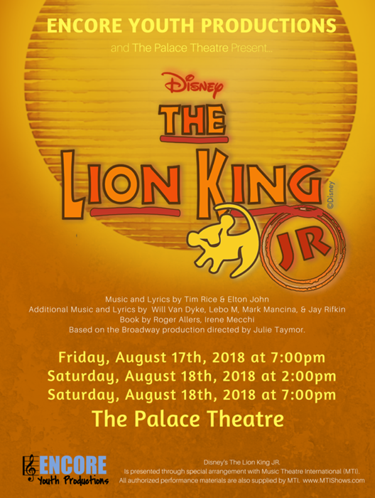 The Lion King Jr at Encore Youth Productions - Performances August 17 ...