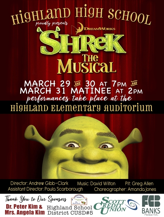Shrek The Musical at Highland High School - Performances March 29, 2019 ...