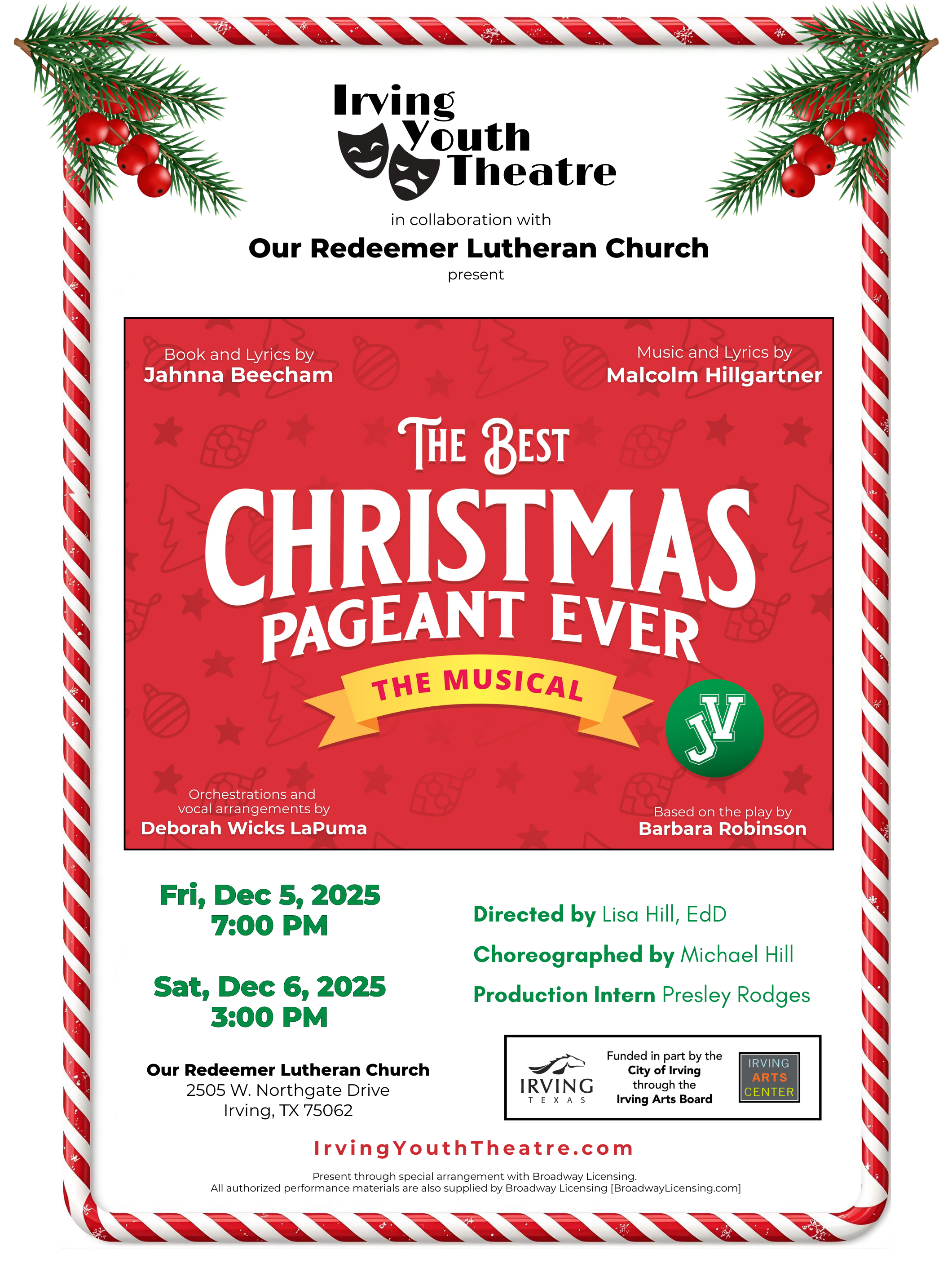 The Best Christmas Pageant Ever The Musical, JV at Irving Youth Theatre ...