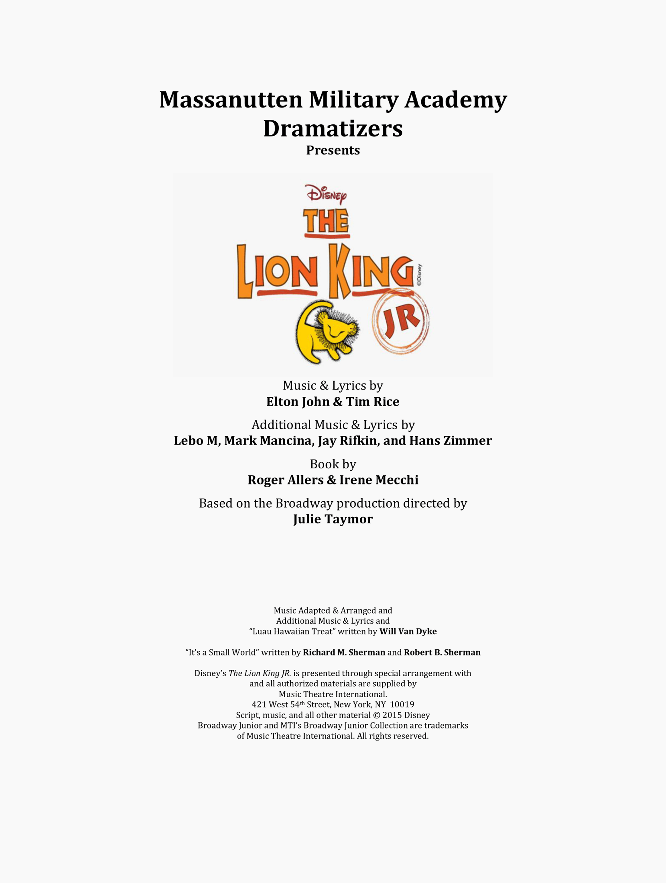 The Lion King Jr at Massanutten Military Academy - Performances April ...